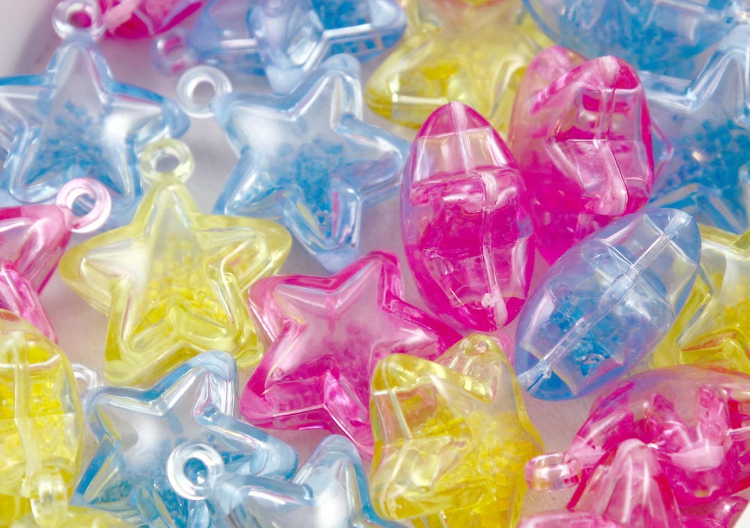 Shaker Star Charms - 6 Pieces - 34mm Inner Bead Stim Star Pendants ...