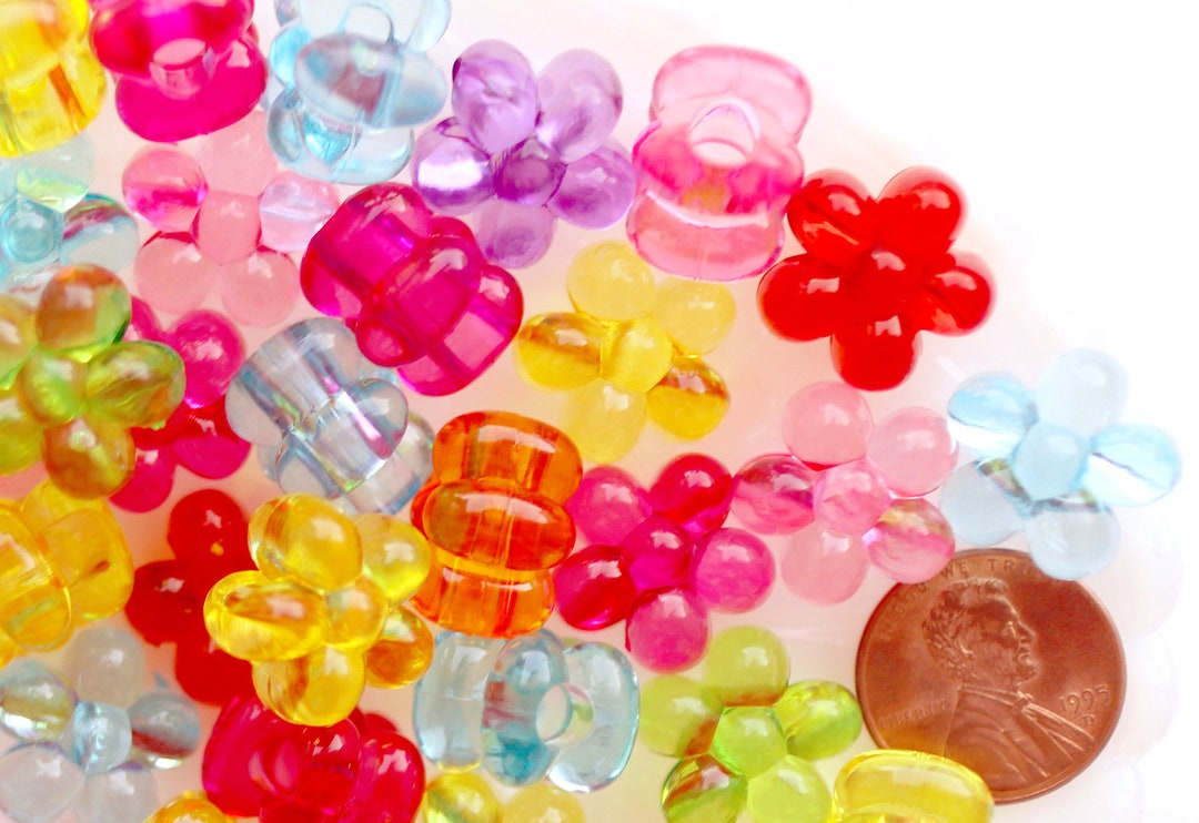 Flower Beads - 16mm Chunky Transparent Flower Large Hole Beads Plastic ...