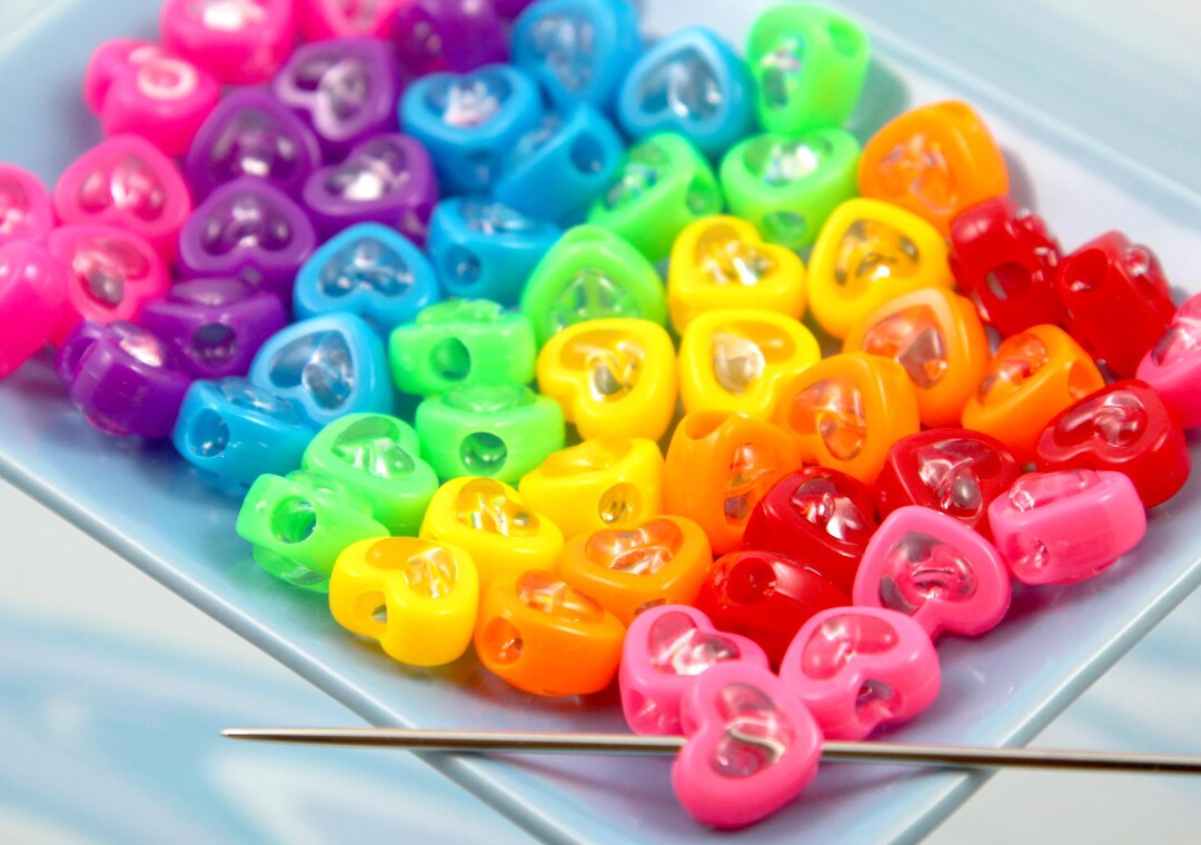 Super Bright Beads - 75 Pieces - 14mm Heart Bead Two Tone Clear Center ...