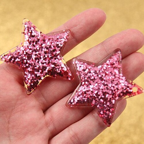 Resin Star Charms 40mm Hot Pink Glitter Stars Resin Charms - Etsy