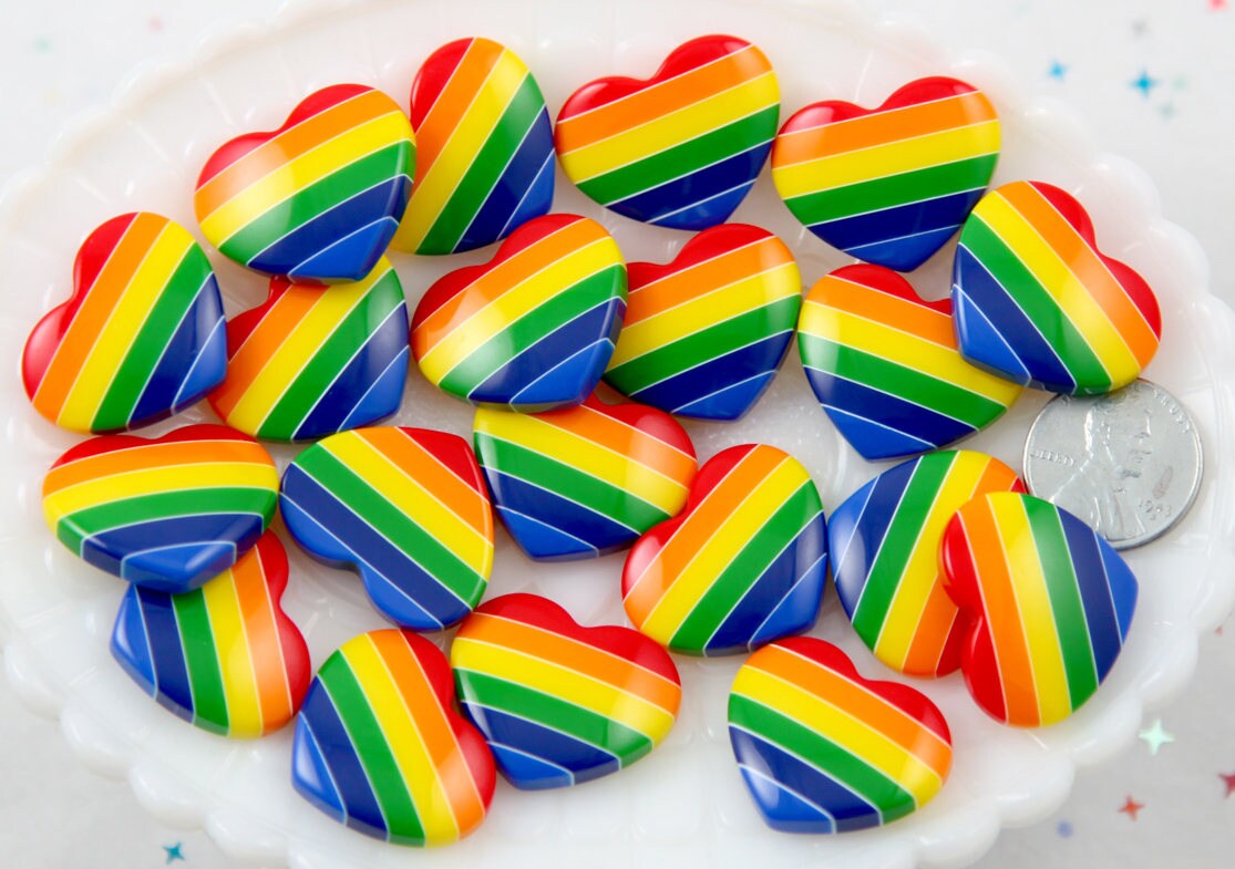 Rainbow Heart 25mm Rainbow Stripe Heart Resin Flatback - Etsy