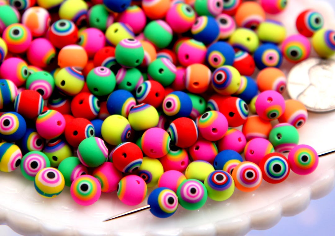 Eye Beads - 60 Pieces - Super Bright Neon Striped Eye Fimo or Polymer ...