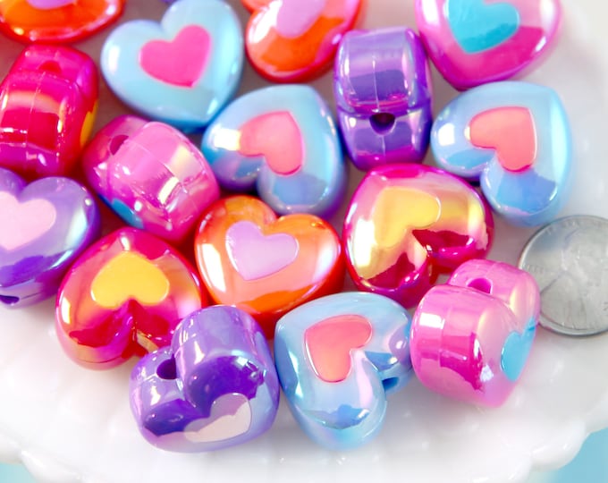 Heart Beads 22mm Amazing AB Bright Color Opaque Double Heart Acrylic or ...
