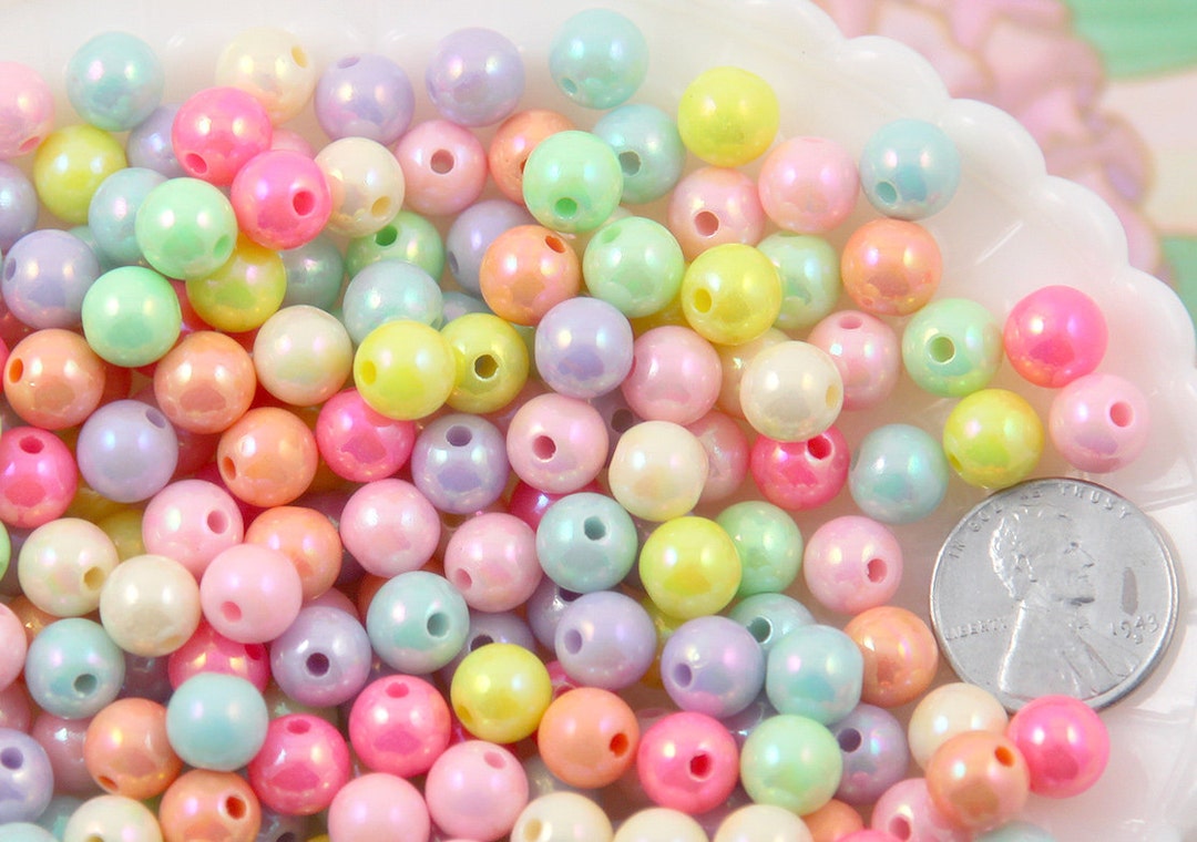 Pastel Beads - 8mm Ice Cream Pastel Colors Shiny AB Iridescent Small ...