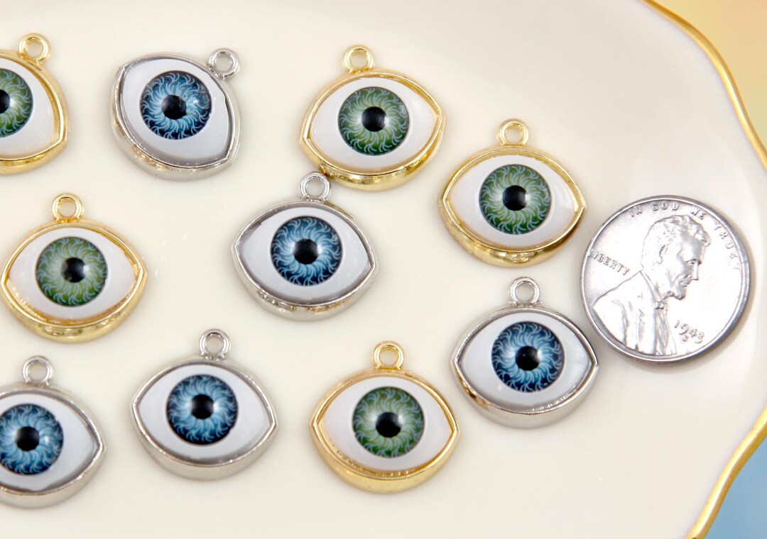 Eyeball Charms: 16mm Gold & Silver Eye Pendants - 6 Pc Set - Etsy
