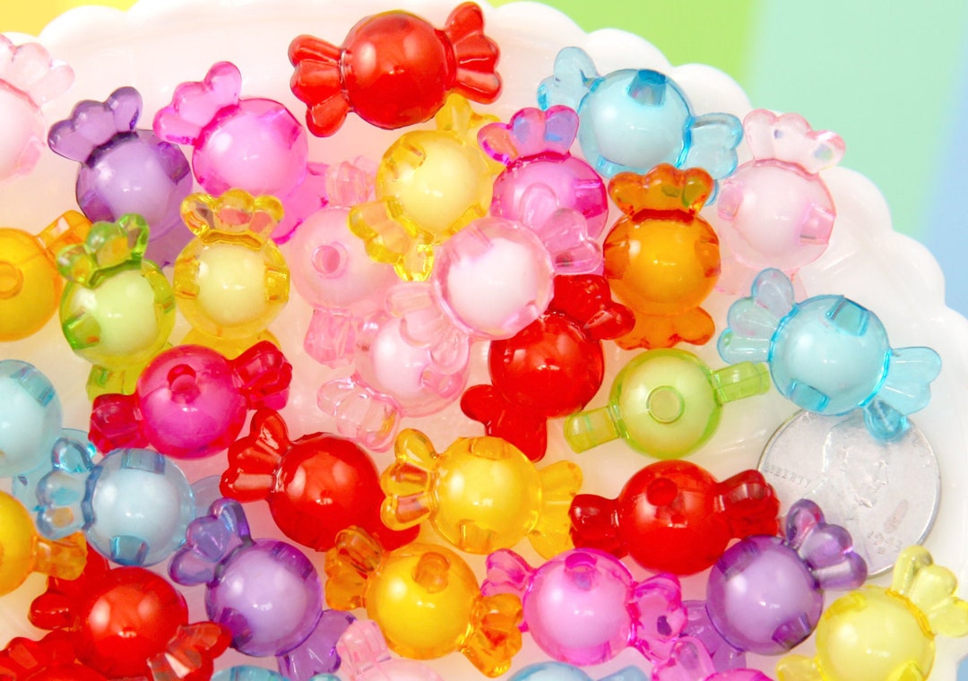 Candy Beads - 22mm Small Candy Shape Acrylic or Resin Beads - 30 Pc Set ...