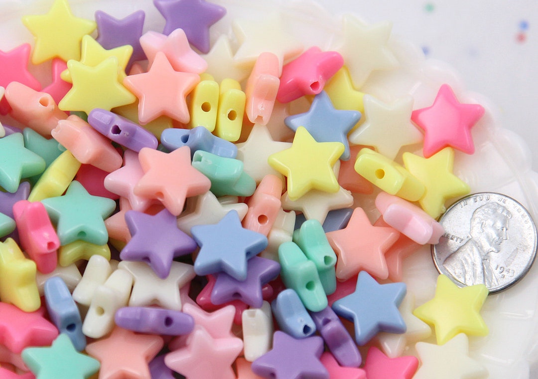 Pastel Star Beads - 14mm Beautiful Bright Pastel Star Acrylic or Resin ...