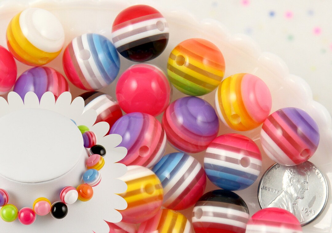 Chunky Beads 15mm Juicy Stripes Colorful Chunky Resin Beads 10 Pc Set ...