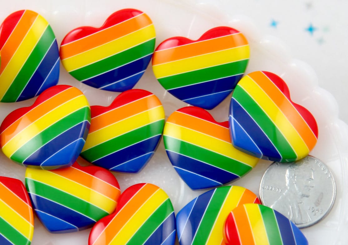 Rainbow Heart 25mm Rainbow Stripe Heart Resin Flatback - Etsy