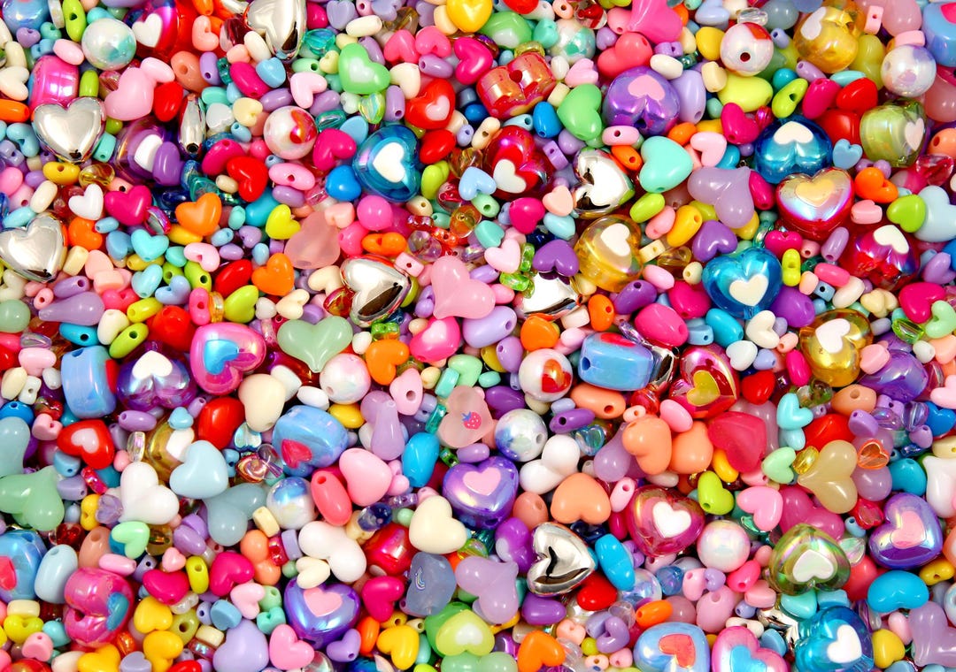Acrylic Bead Grab Bag - HEARTS - Mixed Lot of Heart Shape Plastic Beads ...