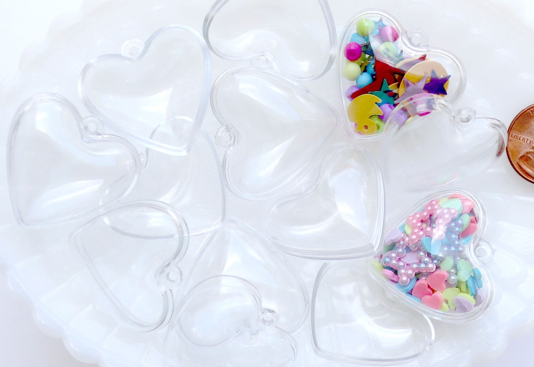 Mini Fillable Shaker Heart Charm: Clear Plastic Pendant Blanks - 30mm ...