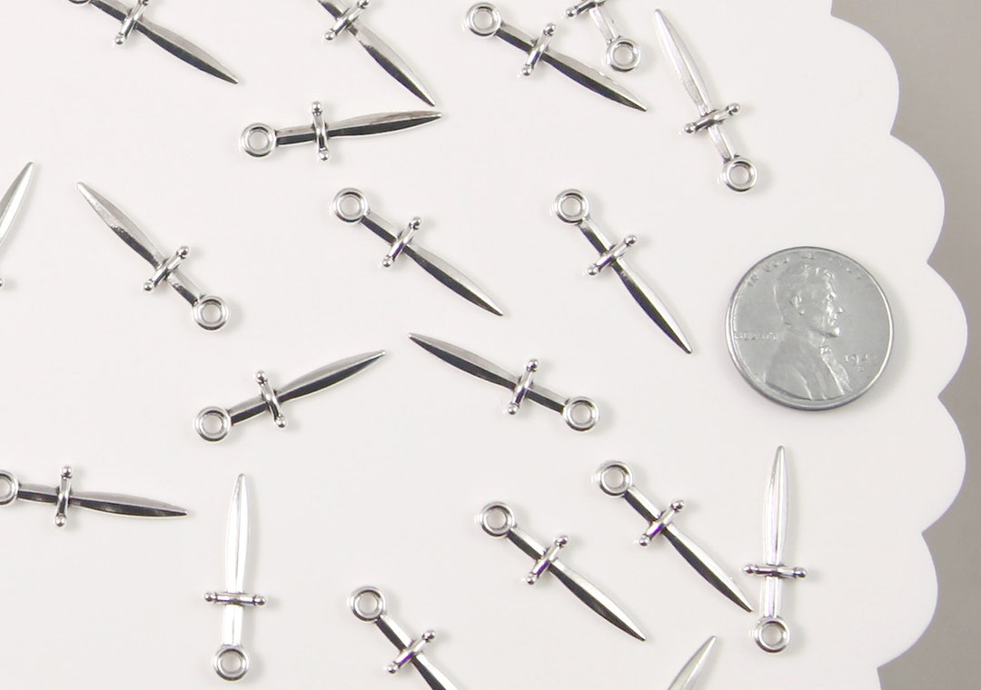 Tiny Sword Charms - 20 Pc Set - 23mm Metal Sword Dagger or Knife Charm ...