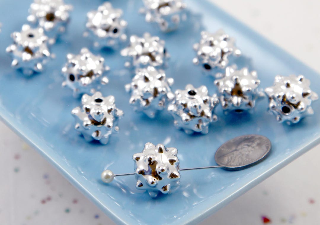 Spike Beads - 10 Pieces - 17mm Spiky Ball Bead - Electroplated Silver ...