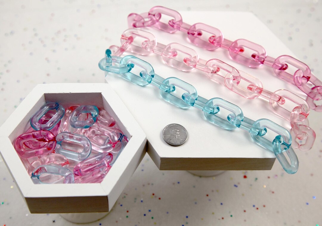 Plastic Chain Links - 20 Pieces - 31mm Big Pastel Color Transparent ...