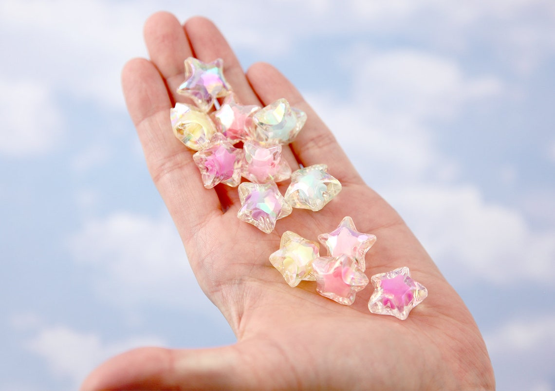 Pastel Star Beads - 20mm AB Pastel Shooting Star Resin or Acrylic Beads ...