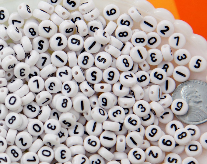 Number Beads 7mm Little Round White Number Acrylic or Resin Beads 400 ...