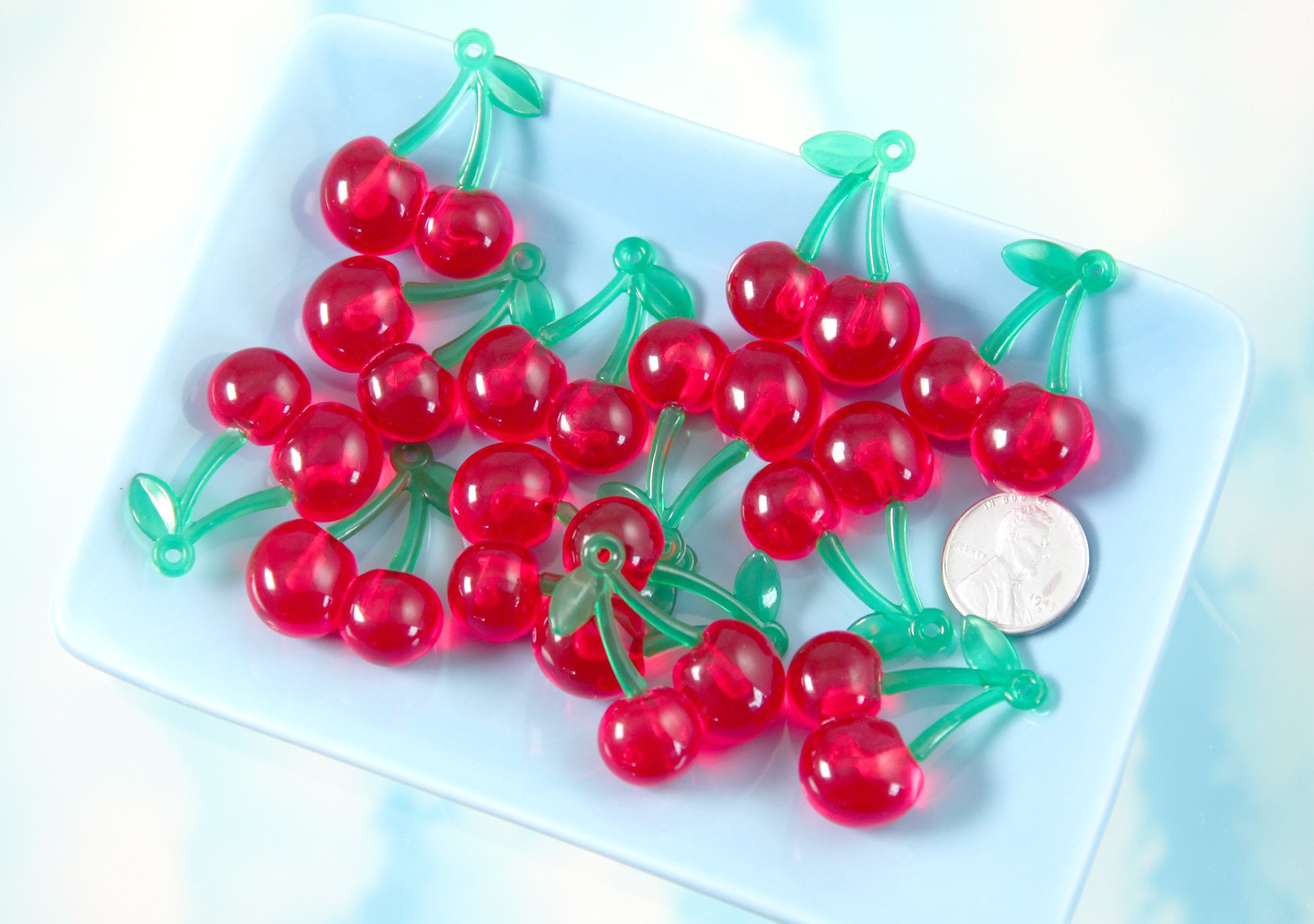 Cherry Charms - 32mm Cute Red Cherries Fake Fruit Charm Cherry Plastic ...