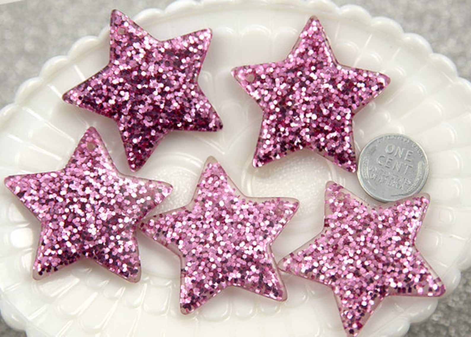 Resin Star Charms 40mm Pinkish Lavender Glitter Stars Resin | Etsy