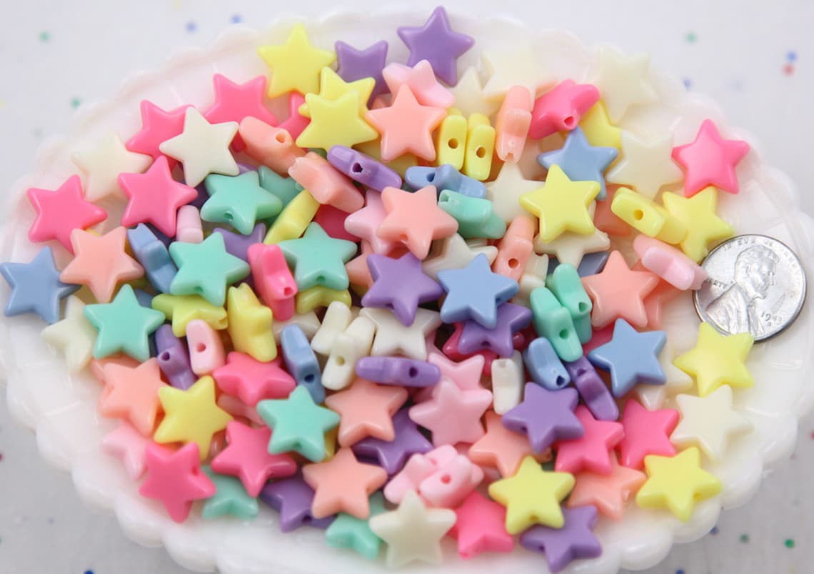 Pastel Star Beads - 14mm Beautiful Bright Pastel Star Acrylic or Resin ...