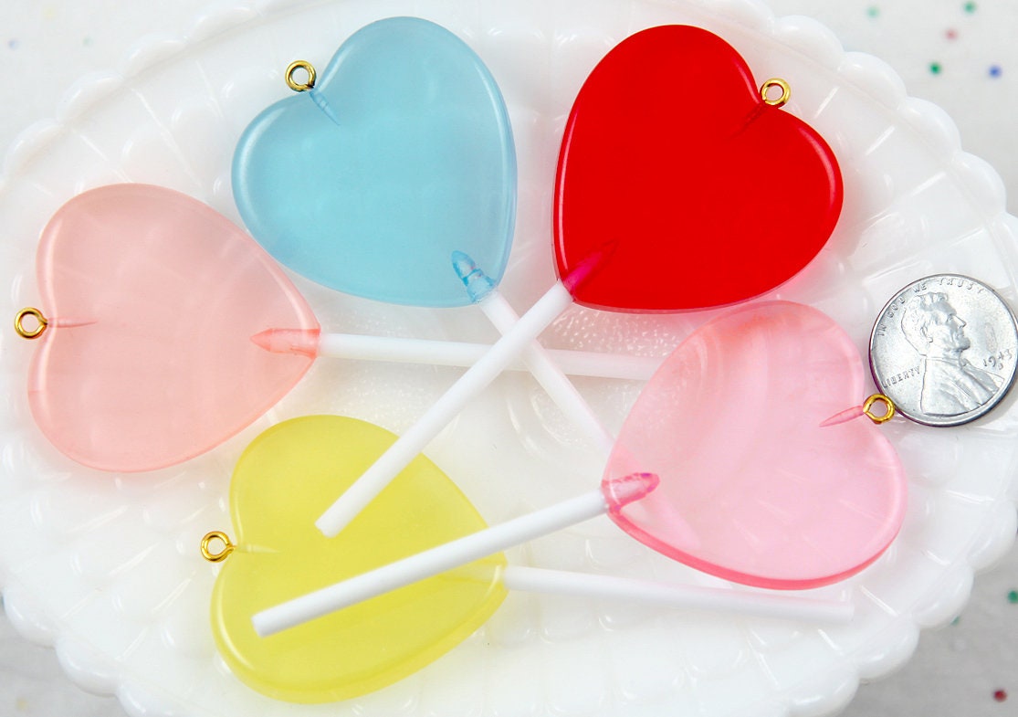Fake Candy Charms 83mm Big Heart Shaped Fake Lollipop Faux - Etsy