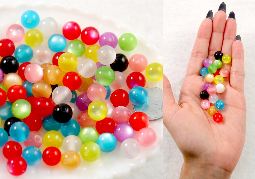 Cats Eye Beads - 10mm Colorful Moonglow Pearly Acrylic or Resin Beads ...