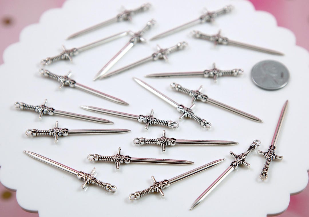 Silver Sword Charms - 12 Pieces - Metal Alloy Miniature Swords Pendant ...