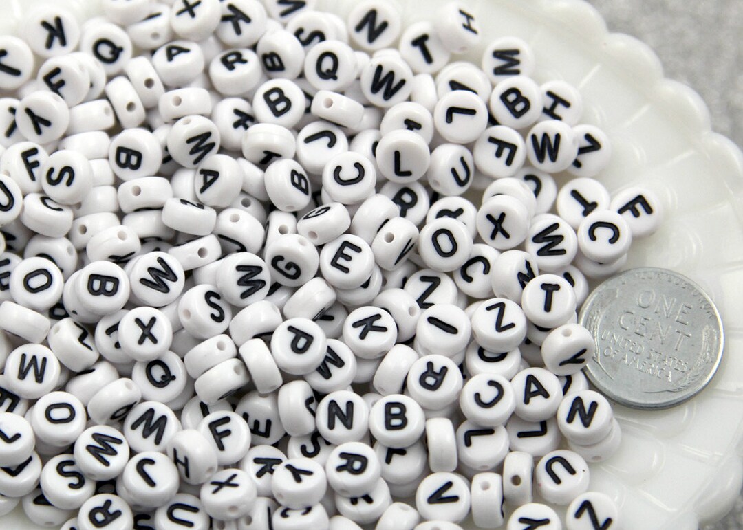Letter Beads - 7mm Little Round White Alphabet Acrylic or Resin Beads ...