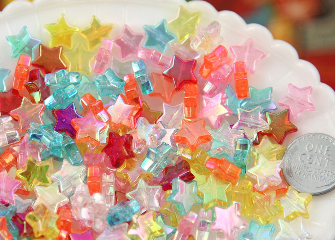 Plastic Star Beads - 10mm Small AB Iridescent Plastic Acrylic or Resin ...
