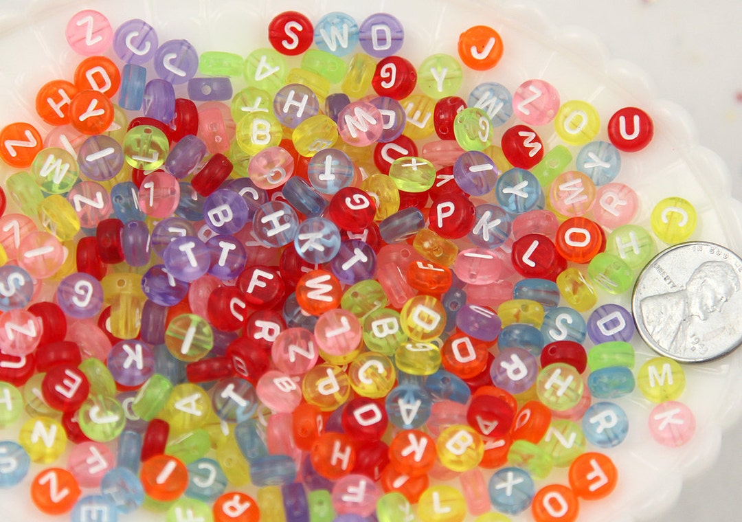 Letter Beads - 7mm Little Colorful Transparent Round Alphabet Acrylic ...