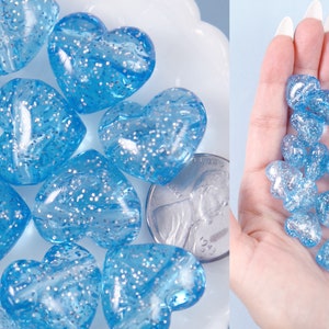 Blue Heart Beads - 18mm Blue Glitter Puffy Heart Acrylic or Resin Beads ...