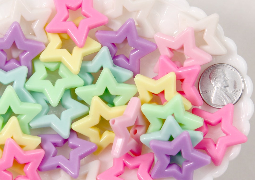 Pastel Star Beads - 27mm Beautiful Bright Big Pastel Outline Star ...