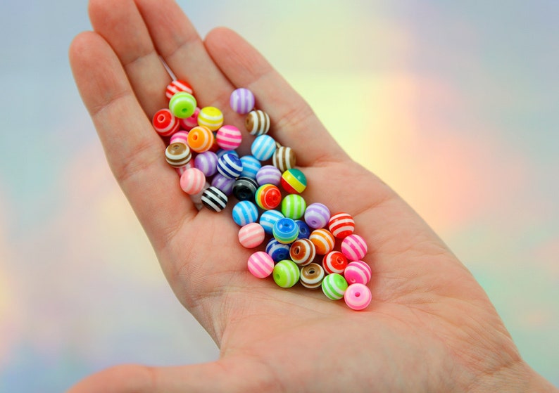 8mm Striped Resin Beads, Mixed Color, Small Size Beads - 100 Pc Set - Etsy