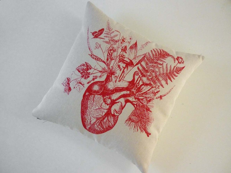 Growing human heart silk screened cotton canvas throw pillow | Etsy