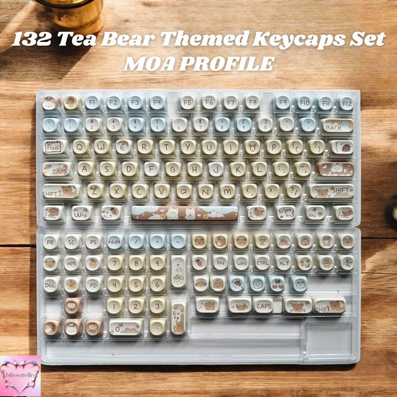 132 Tea Bear Themed Keycaps, MOA Profile, Mechanical Keyboard, Custom Keycaps, PBT Keycaps ...