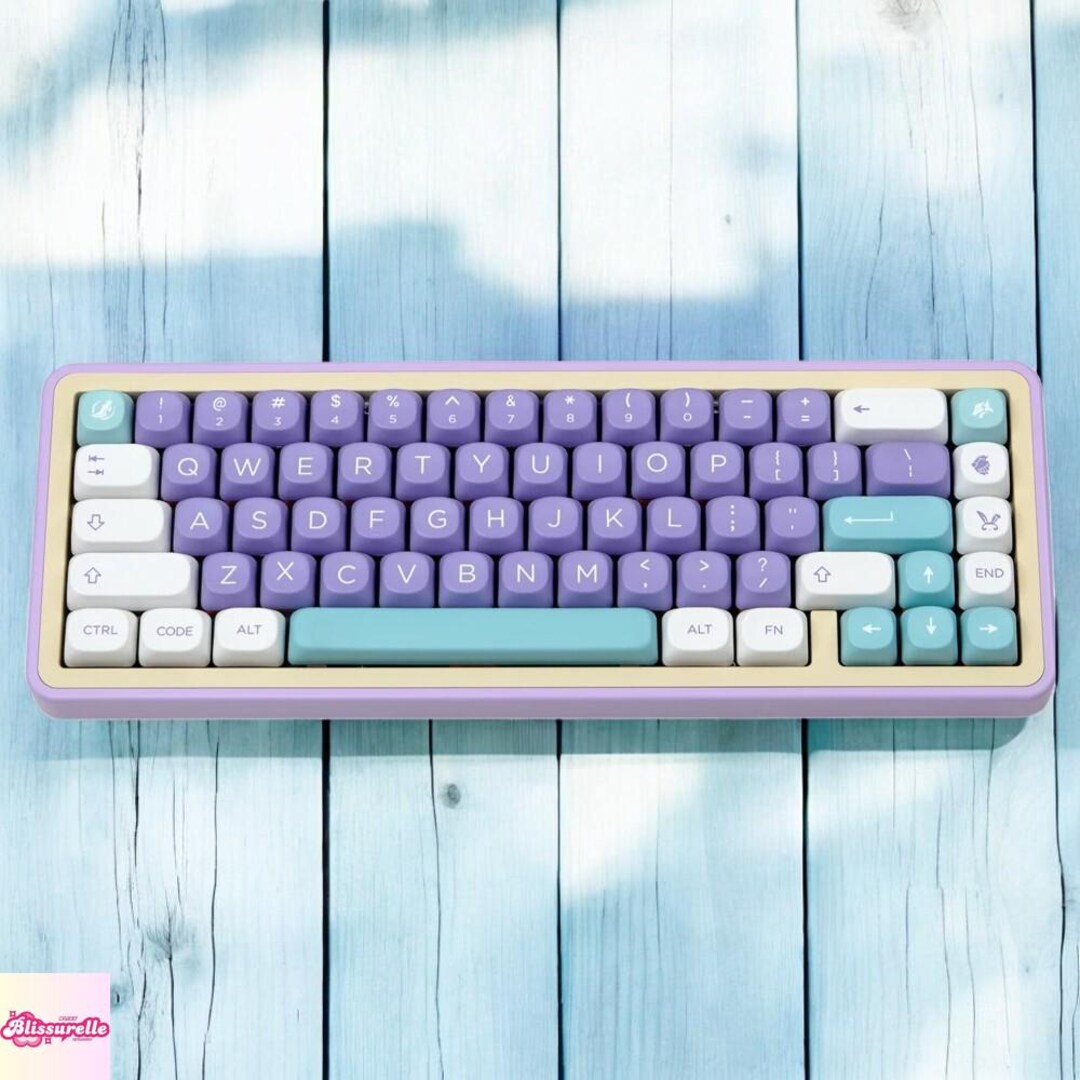 129 Purple & Teal Keycaps Set, MOA Profile, Gaming Keyboard, PBT ...