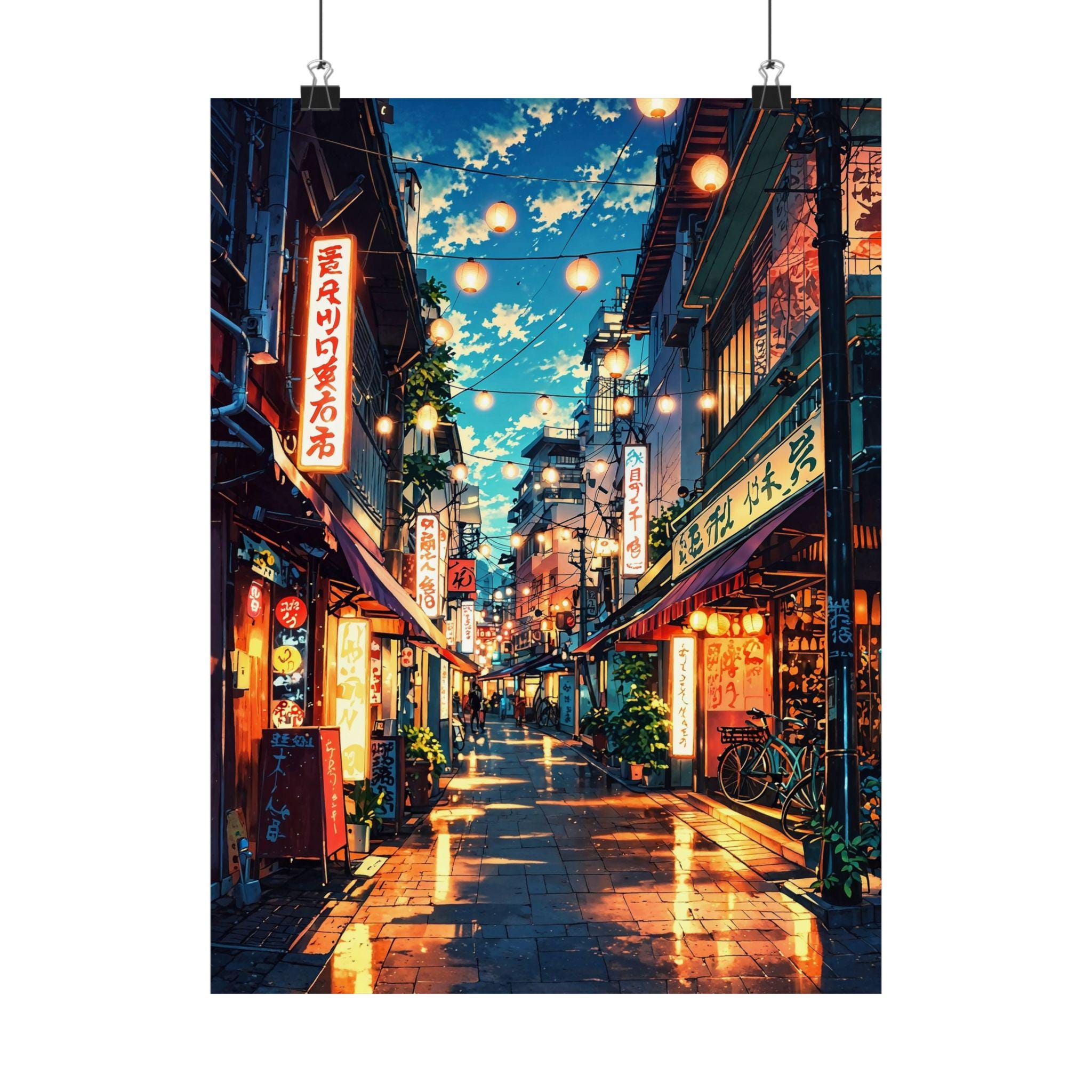 Tokyo Street Scene Manga Art, Japanese Urban Poster, Anime-inspired ...