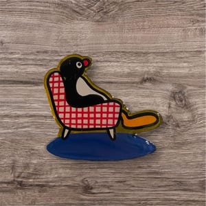 Handmade Pingu Cartoon Character Pin Chilling on Chair Cute and Fun ...