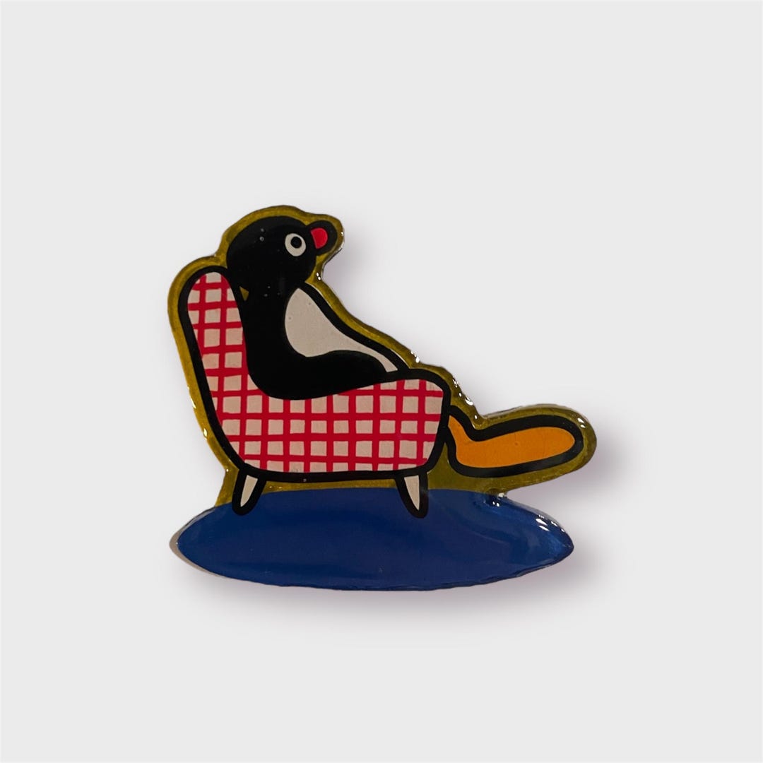 Handmade Pingu Cartoon Character Pin Chilling on Chair Cute and Fun ...