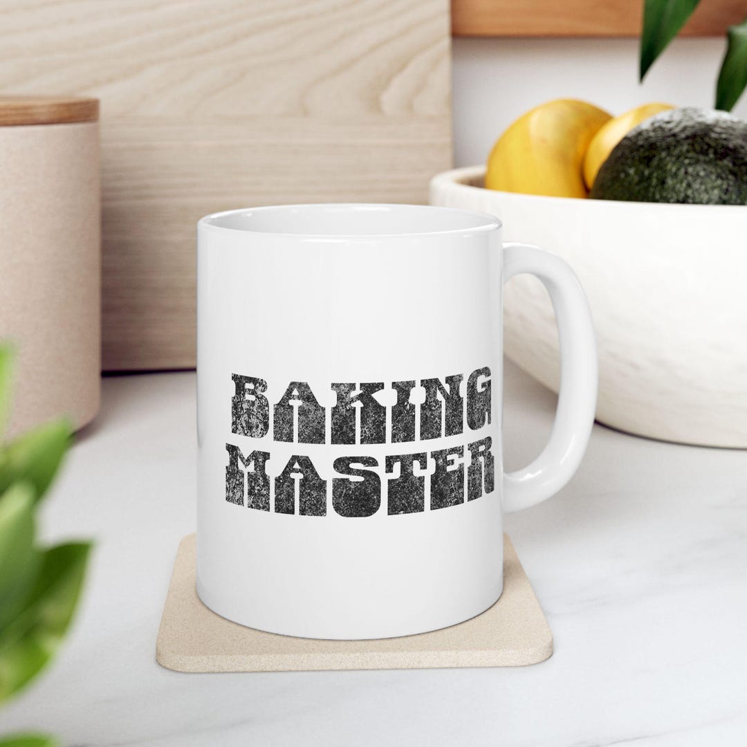 Baking Master Mug - Distressed Text Ceramic Coffee Mug for Bakers ...