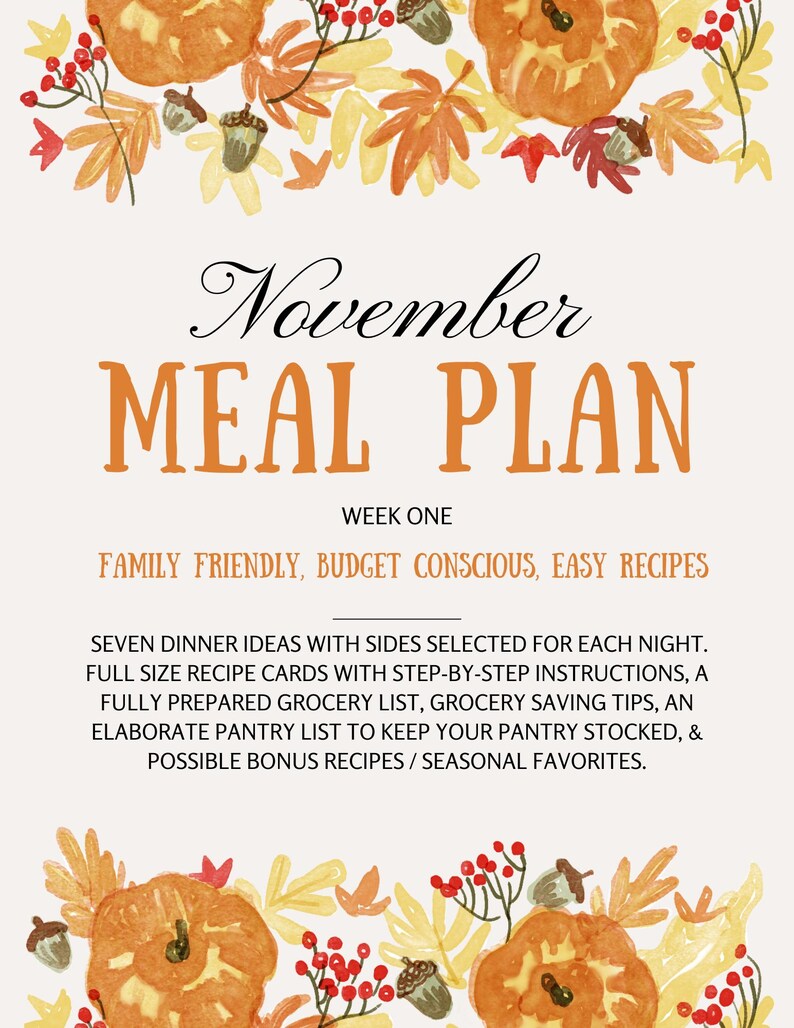 Weekly Menu: November 2024 - Etsy