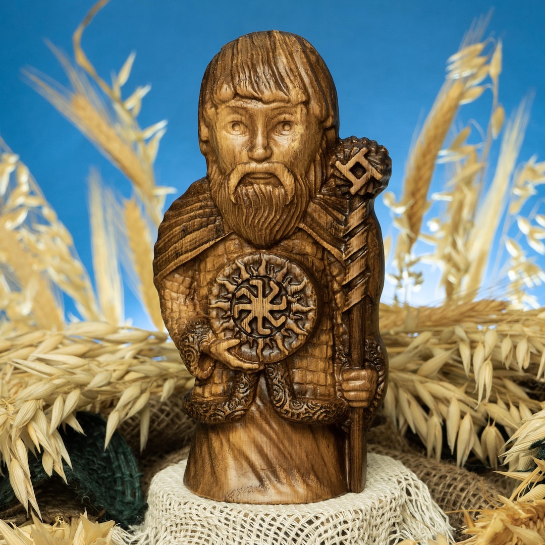 Kolyada Slavic God Statue, Hand-carved Oak Wooden Figurine, Winter Sun ...