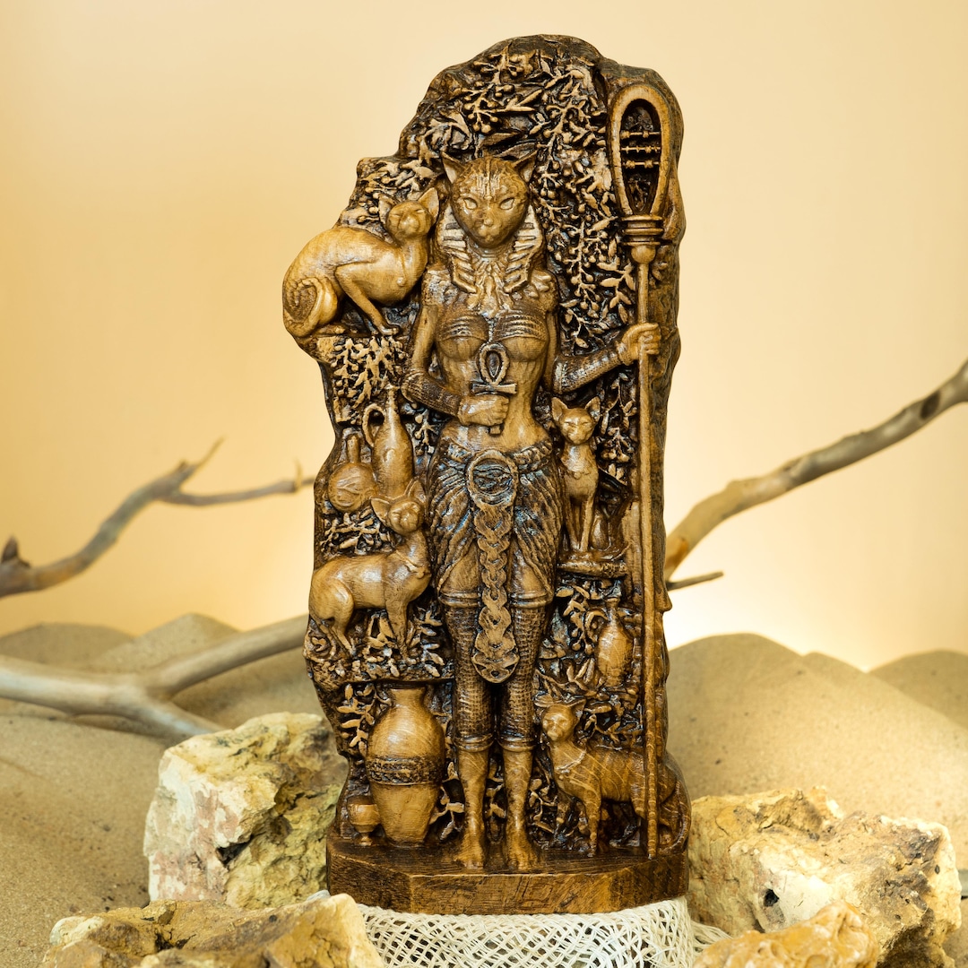 Bastet Egyptian Goddess Statue, Hand-carved Figurine, Cat Protection ...