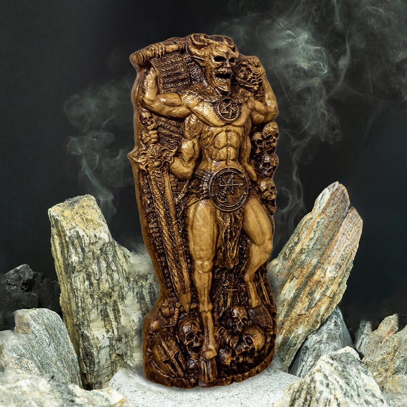 Estatua del demonio Abaddon, figura de madera de roble tallada a mano ...