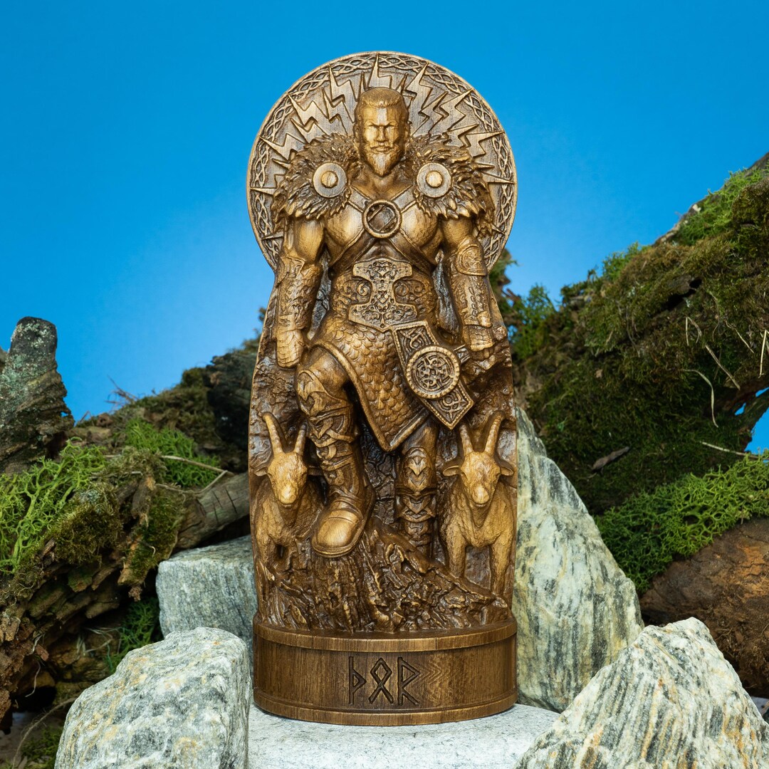 Scandinavian God Thor Wooden Statue Norse Mythology Gift Pagan Altar ...