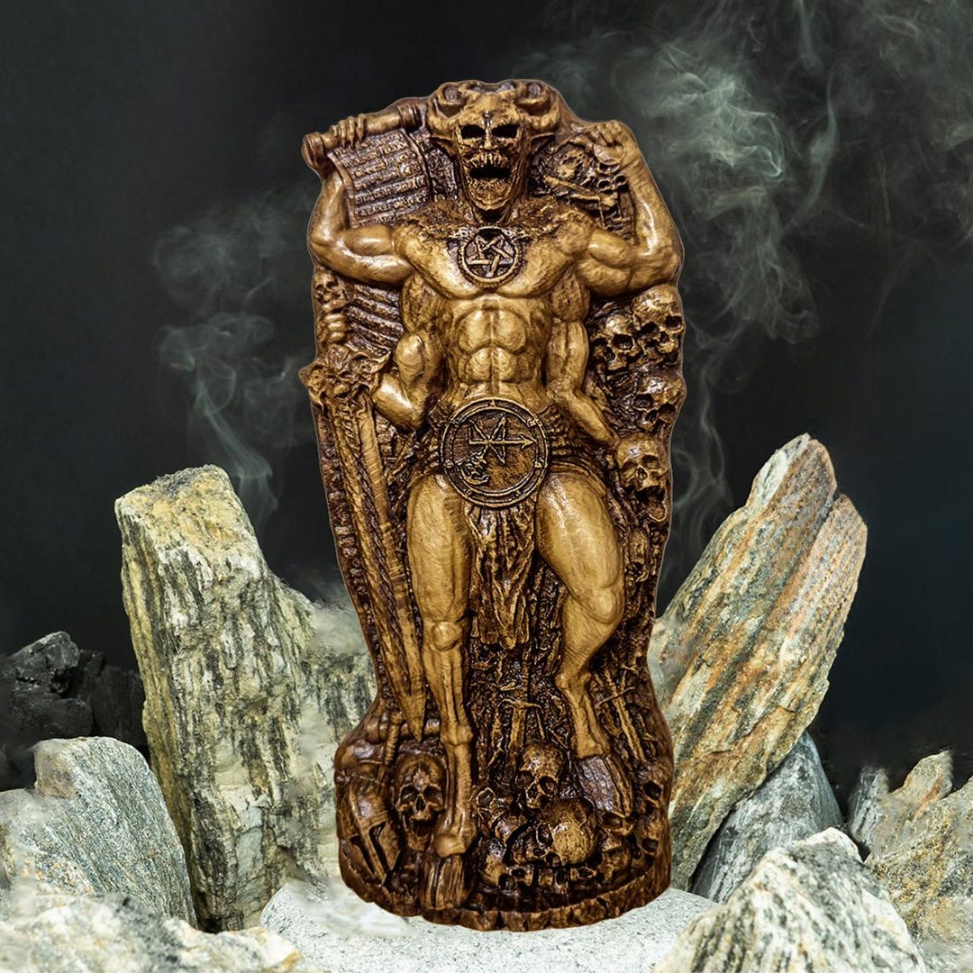 Abaddon Demon Statue, Hand-carved Oak Wooden Figurine, Occult Angel of ...