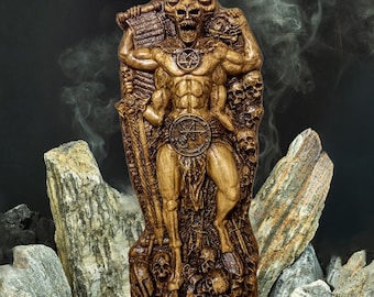 Asmodeus Demon Statue – Occult Wooden Figurine, Handcarved Altar Idol ...