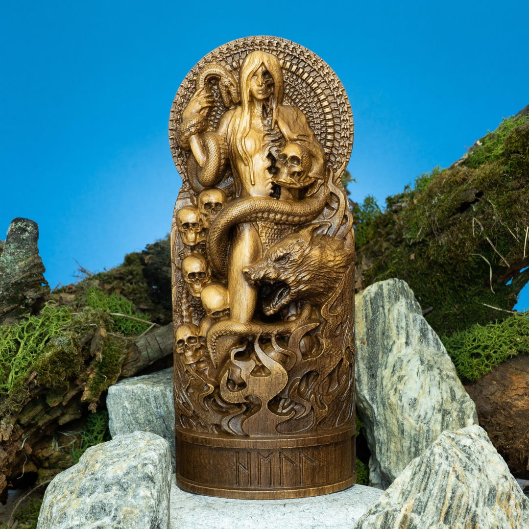 Hel Norse Goddess Statue, Wooden Figurine of Death and Rebirth, Pagan ...