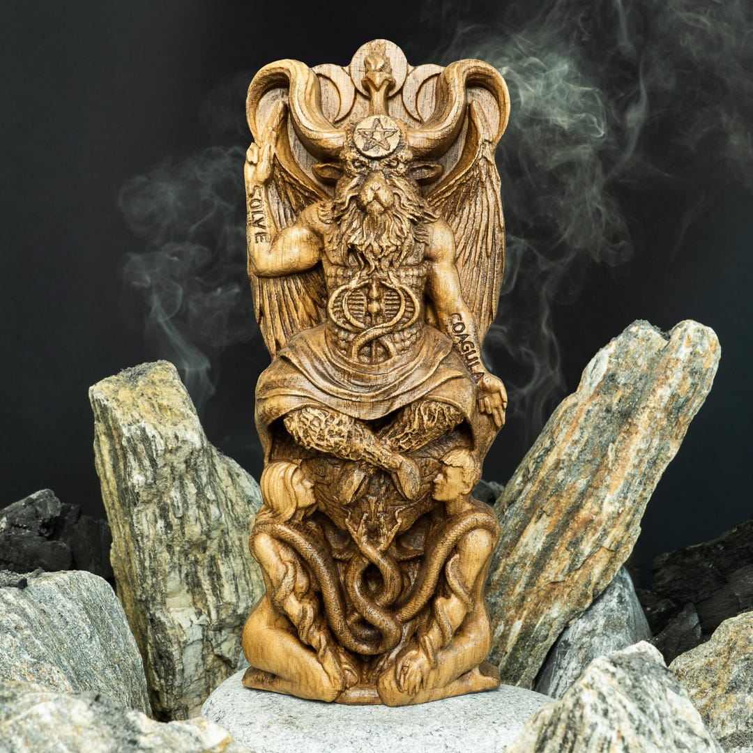 Baphomet Demon Statue, Hand-carved Figurine, Gothic Pagan Altar ...