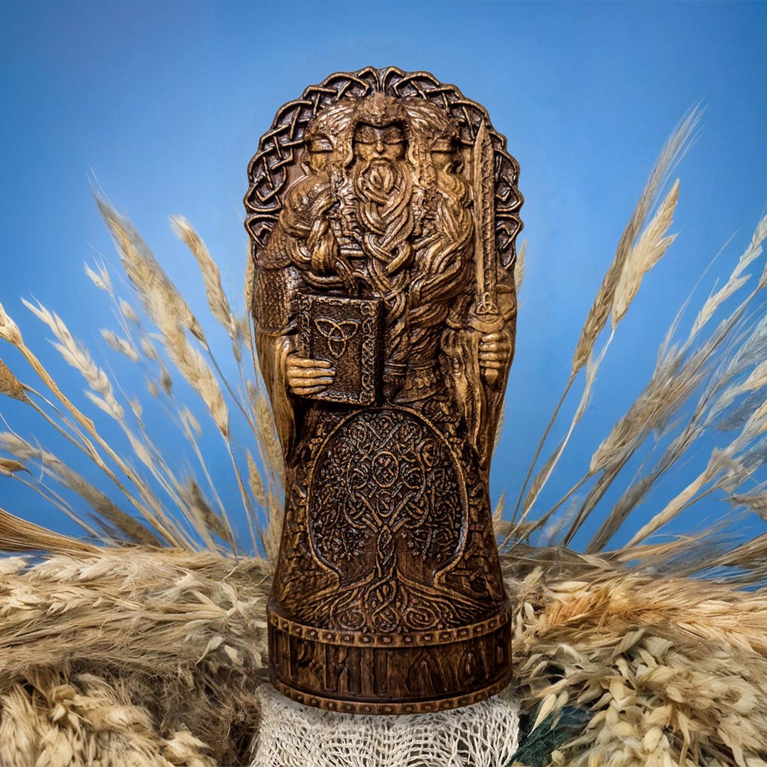 Triglav Statue Slavic God of Wisdom Fate and Balance Wooden Pagan Decor ...