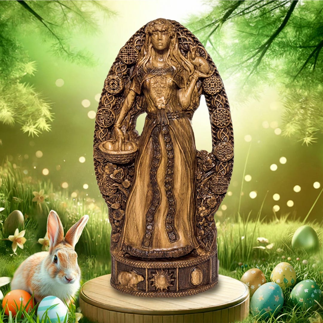 Ostara Goddess Statue, Hand-carved Wooden Figurine, Spring Equinox Idol ...